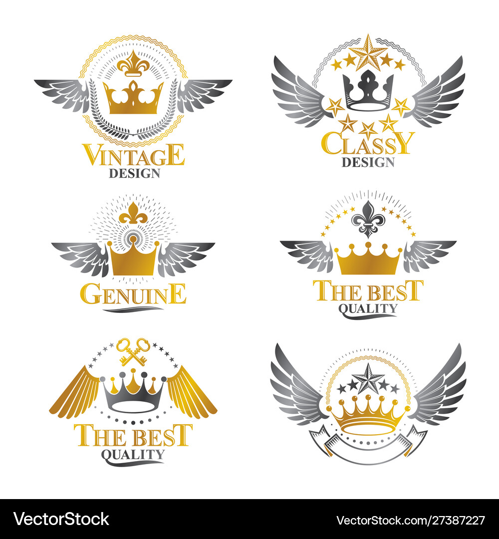 Majestic crowns emblems set heraldic coat arms Vector Image