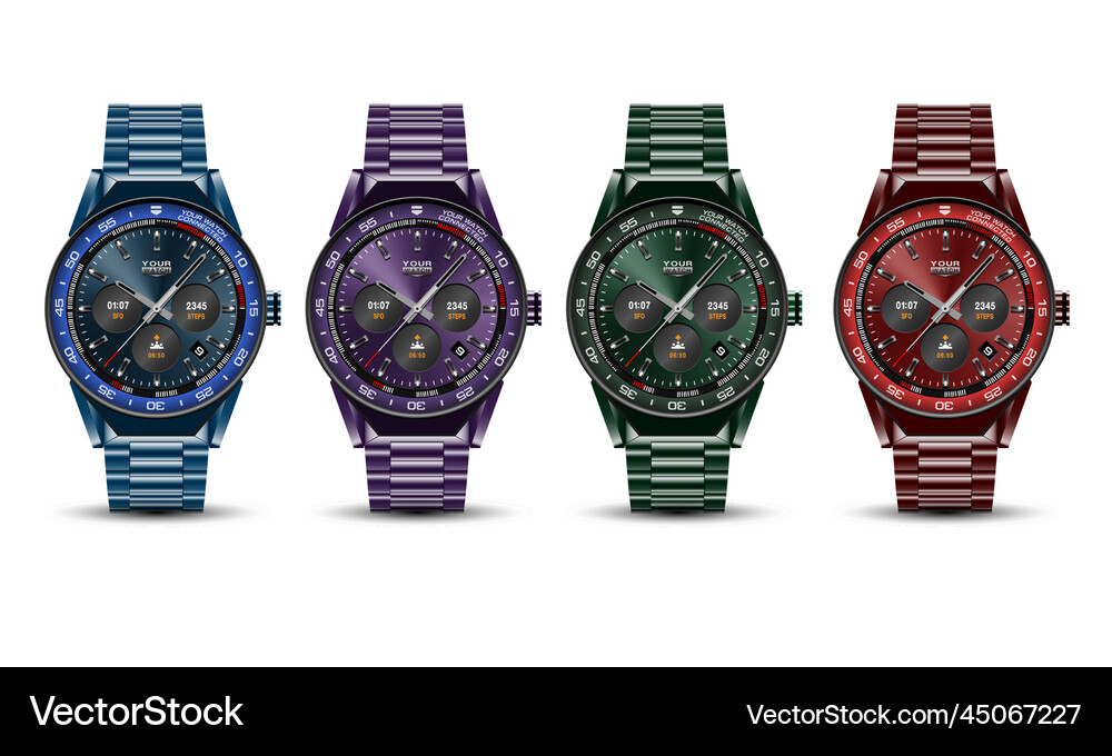Realistic watch clock chronograph blue purple Vector Image