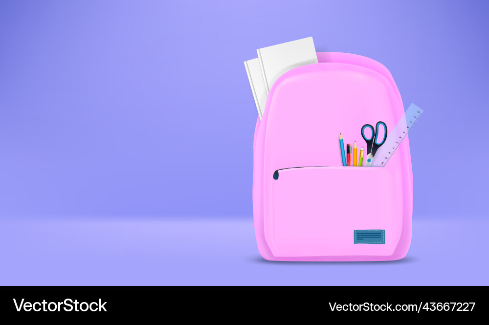 School bag with stationery back to 3d Royalty Free Vector