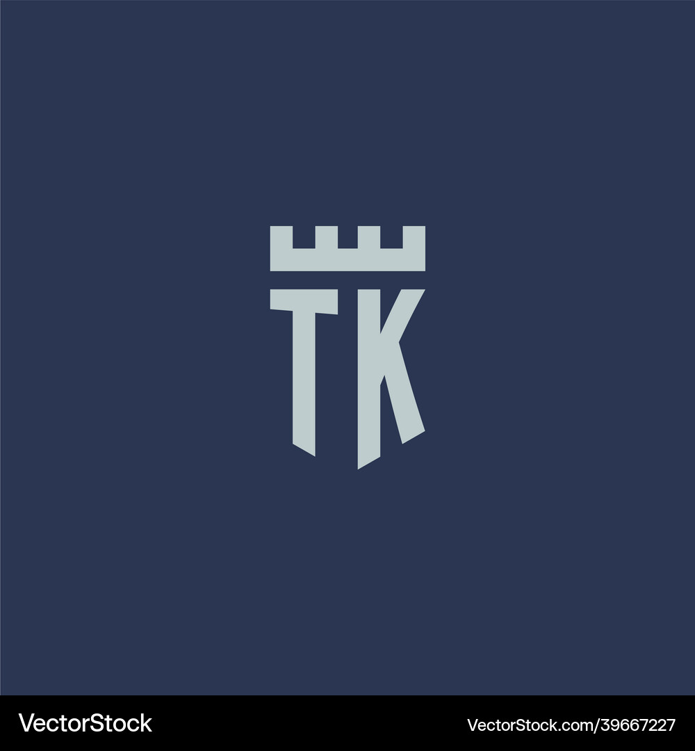 Tk logo monogram with fortress castle and shield Vector Image