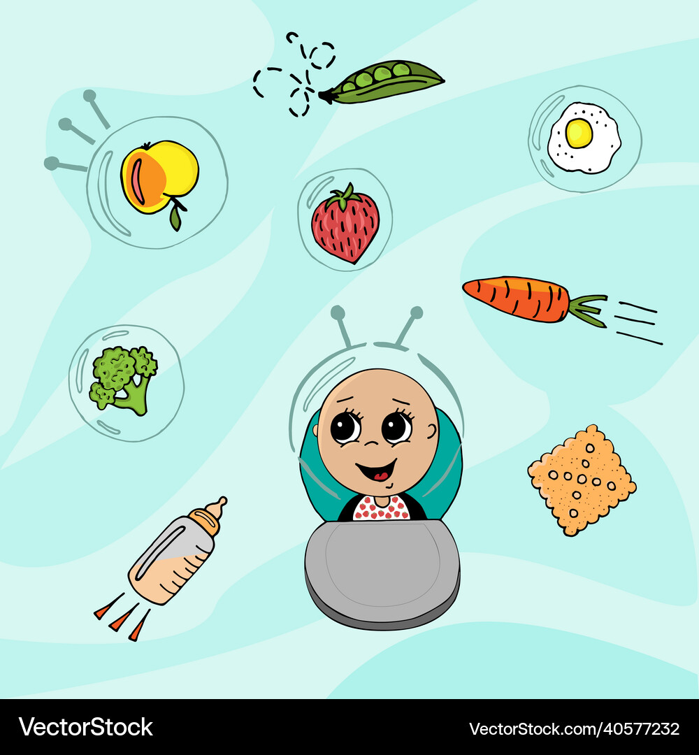 Cute cartoon baby eating Royalty Free Vector Image