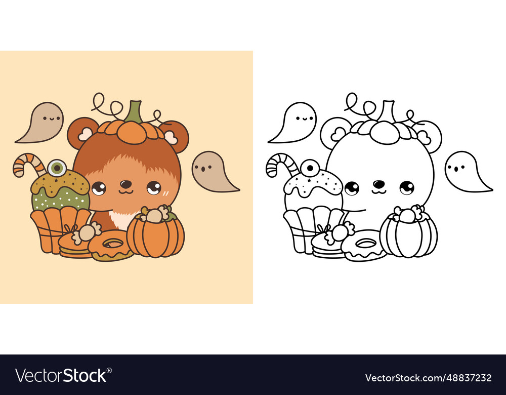 Cute halloween bear clipart for coloring page Vector Image