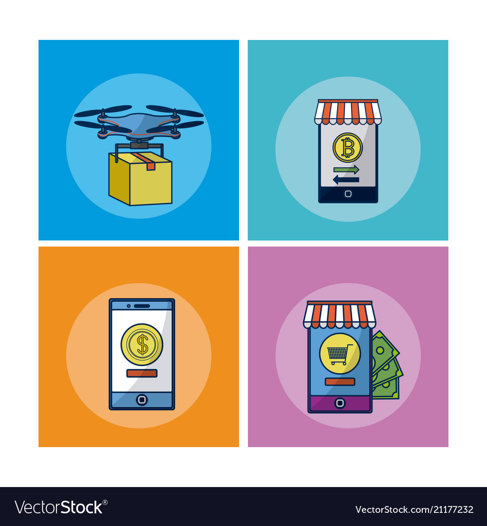 Financial technology square frames Royalty Free Vector Image