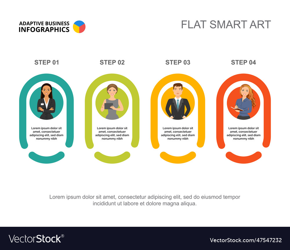 Four colleagues process chart template Royalty Free Vector