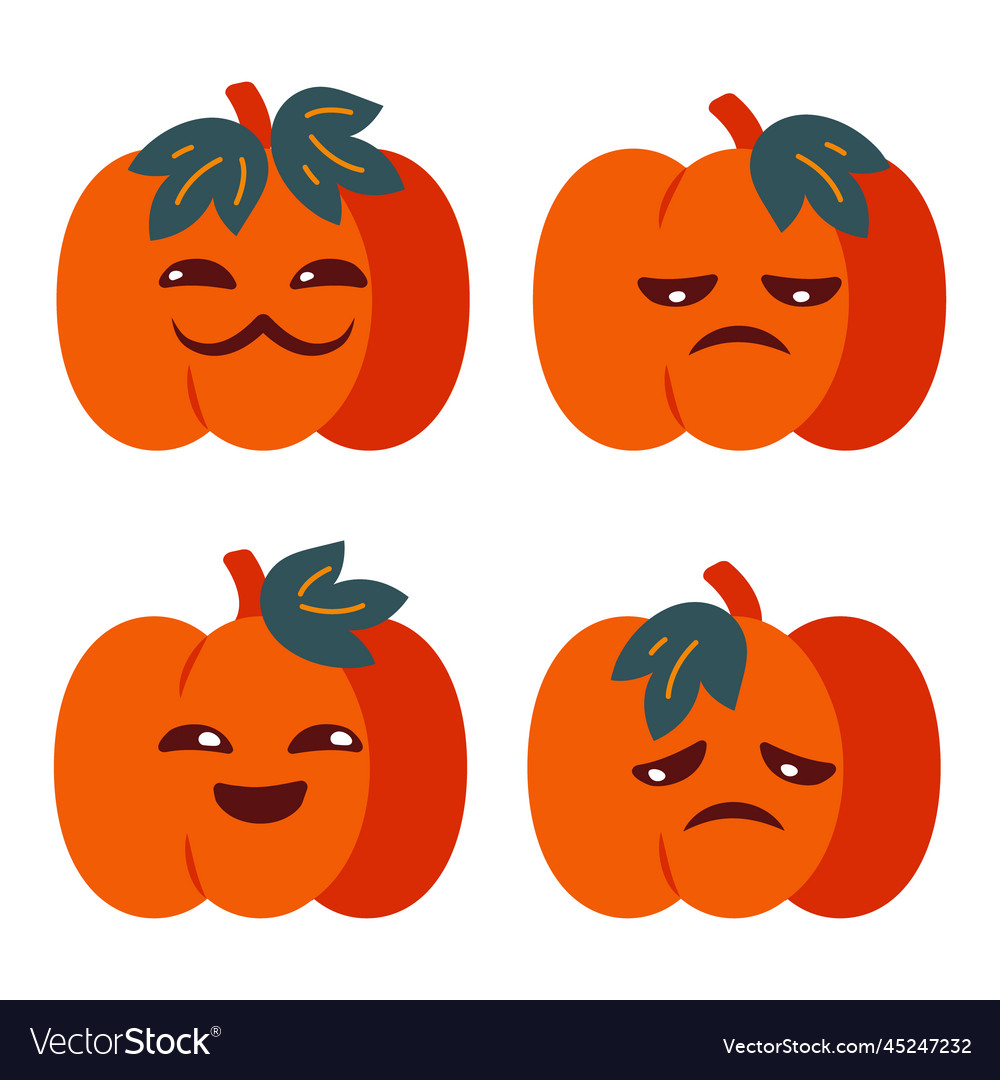 Funny pumpkin with emotions collection Royalty Free Vector
