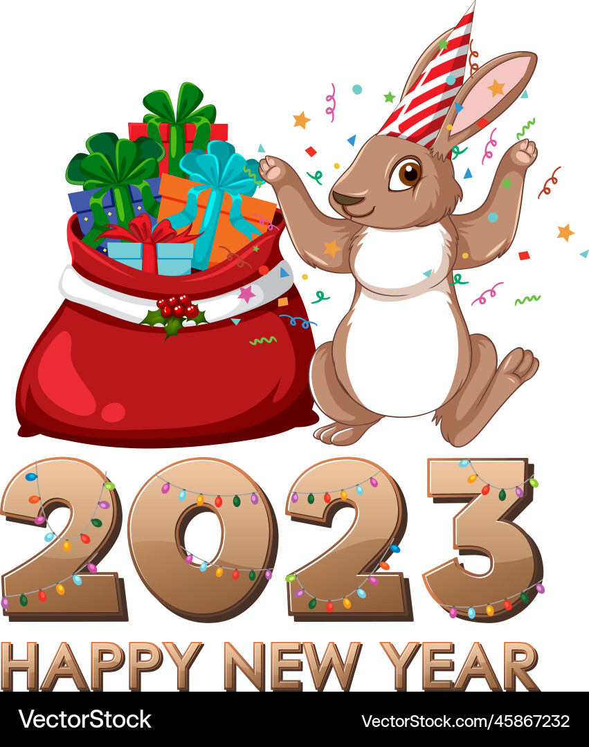 Happy new year text with cute rabbit for banner Vector Image