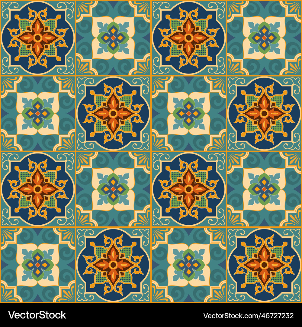 Mexican tile with floral circular ornament Vector Image