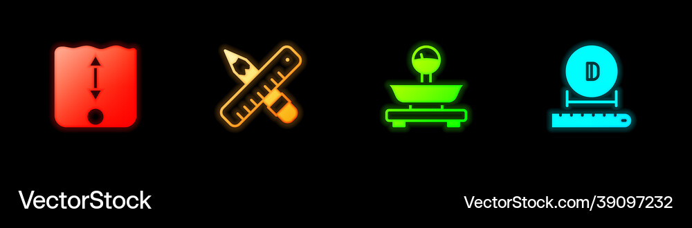 Set depth measurement crossed ruler and pencil Vector Image