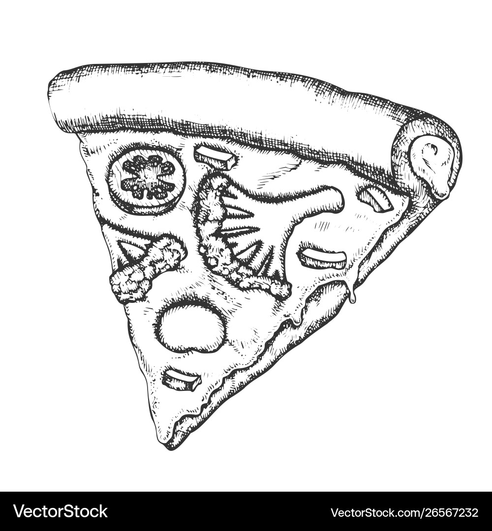 Vegetarian italian slice pizza monochrome Vector Image