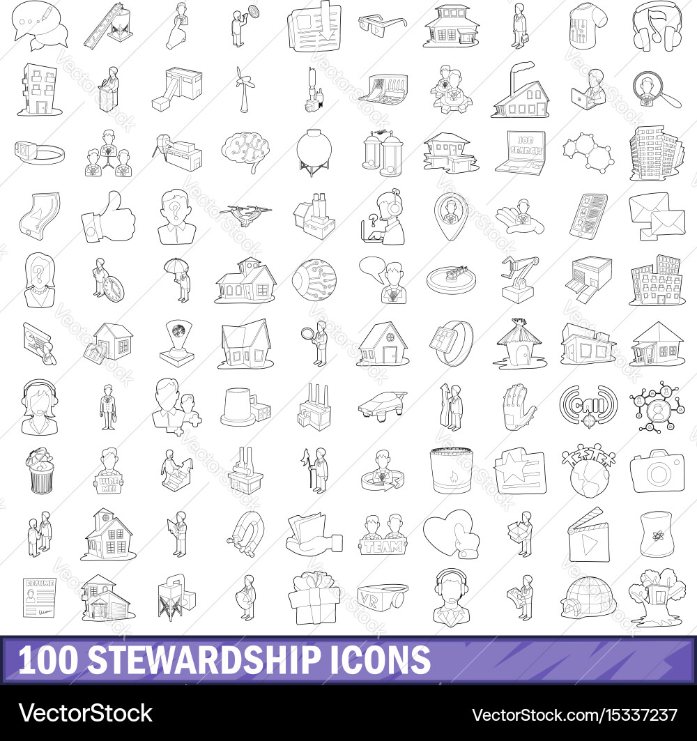 100 stewardship icons set outline style Royalty Free Vector