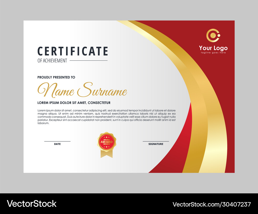 Abstract elegant curve luxury red gold certificate