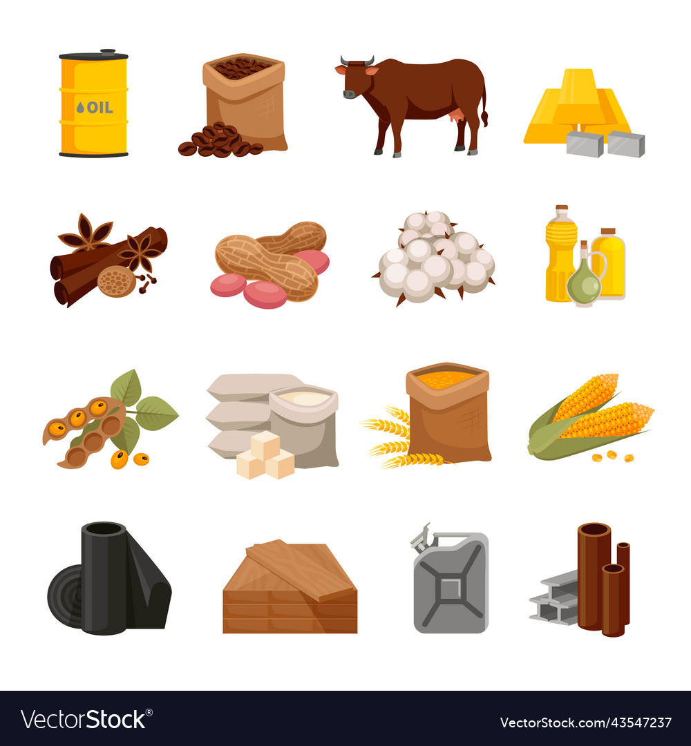 Commodity flat icons set Royalty Free Vector Image