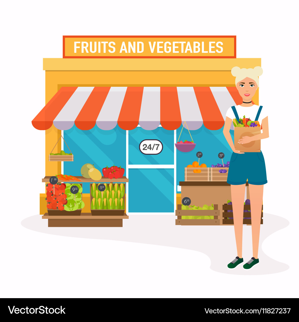 Farmers market flat Royalty Free Vector Image - VectorStock