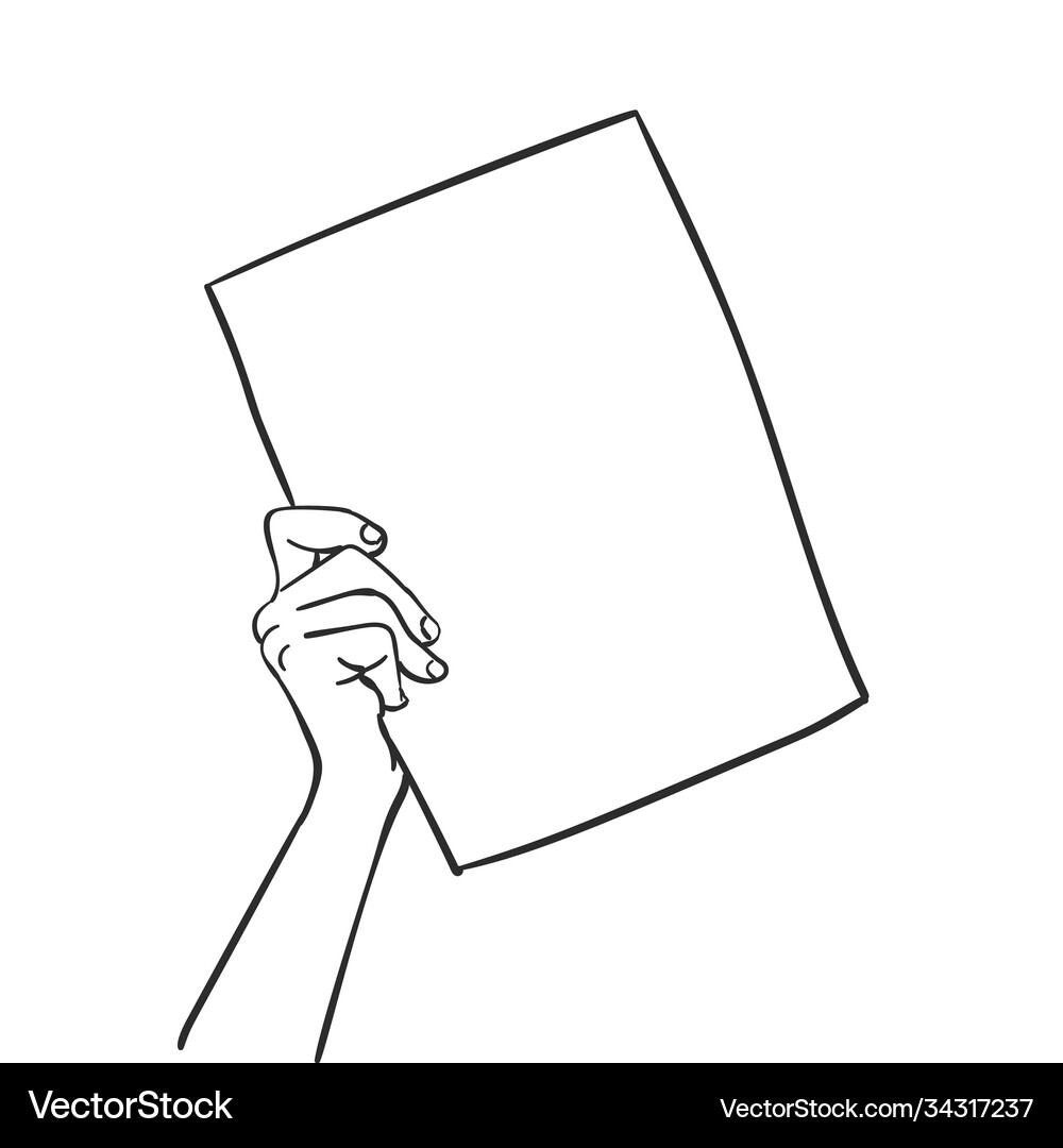 Hand holding blank banner sketch drawn Royalty Free Vector