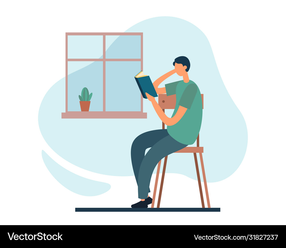 Man reading book near window flat cartoon Vector Image