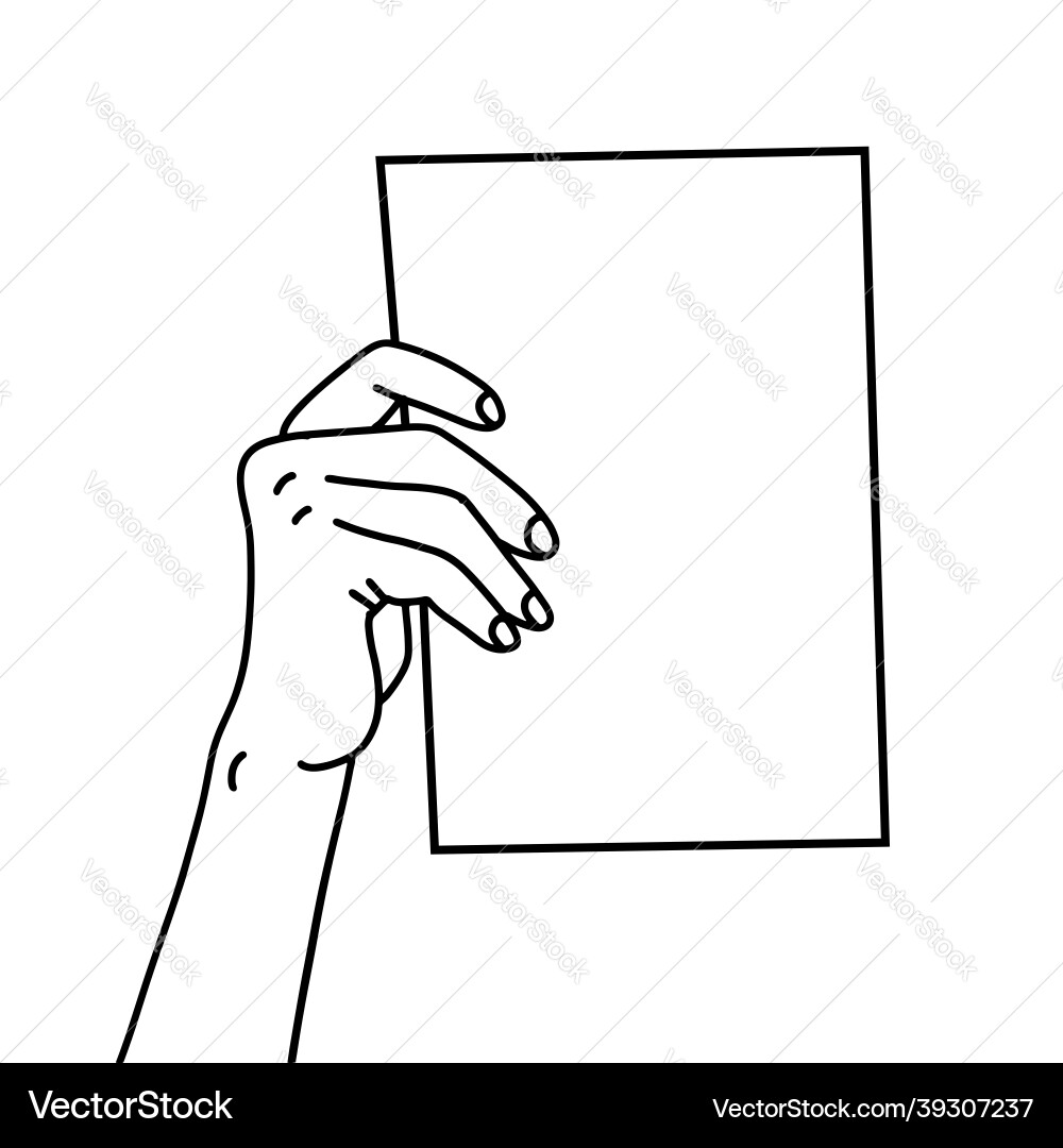 One hand holding a4 paper sheet hand drawn Vector Image