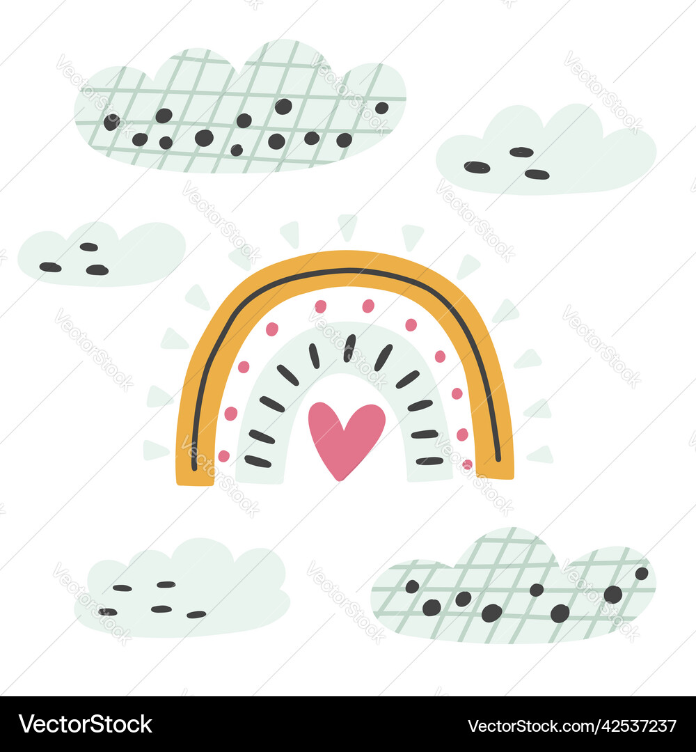 Set cute blue abstract rainbow clouds Royalty Free Vector