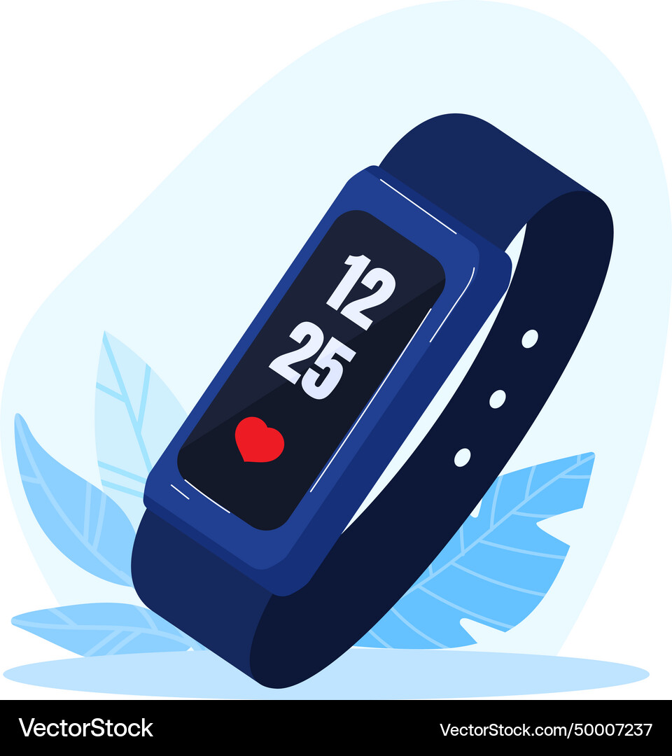 Smartwatch showing time and heart rate on screen Vector Image