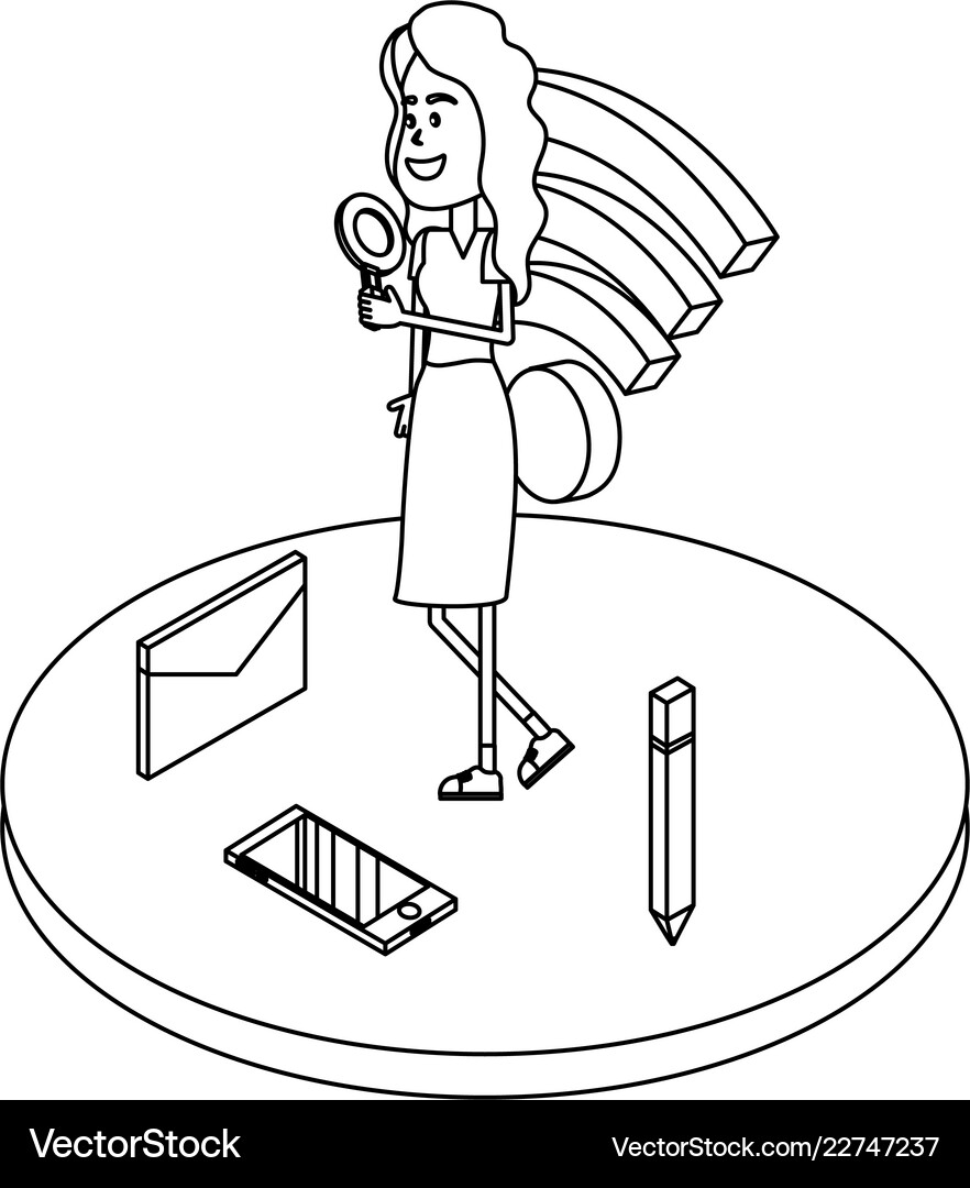 Woman on internet black and white Royalty Free Vector Image