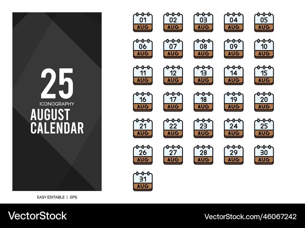 25 august calendar lineal color icon pack Vector Image