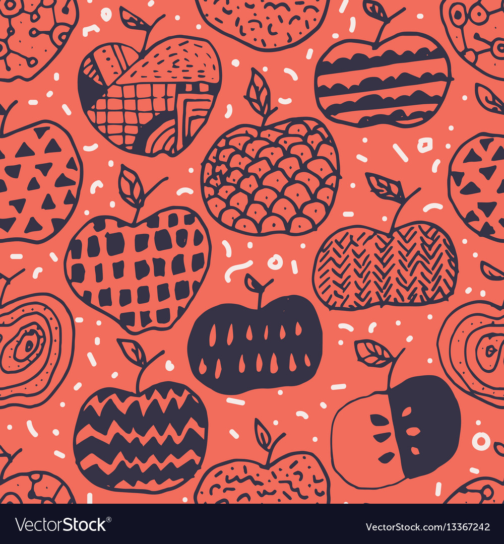 Apple doodle seamless pattern Royalty Free Vector Image