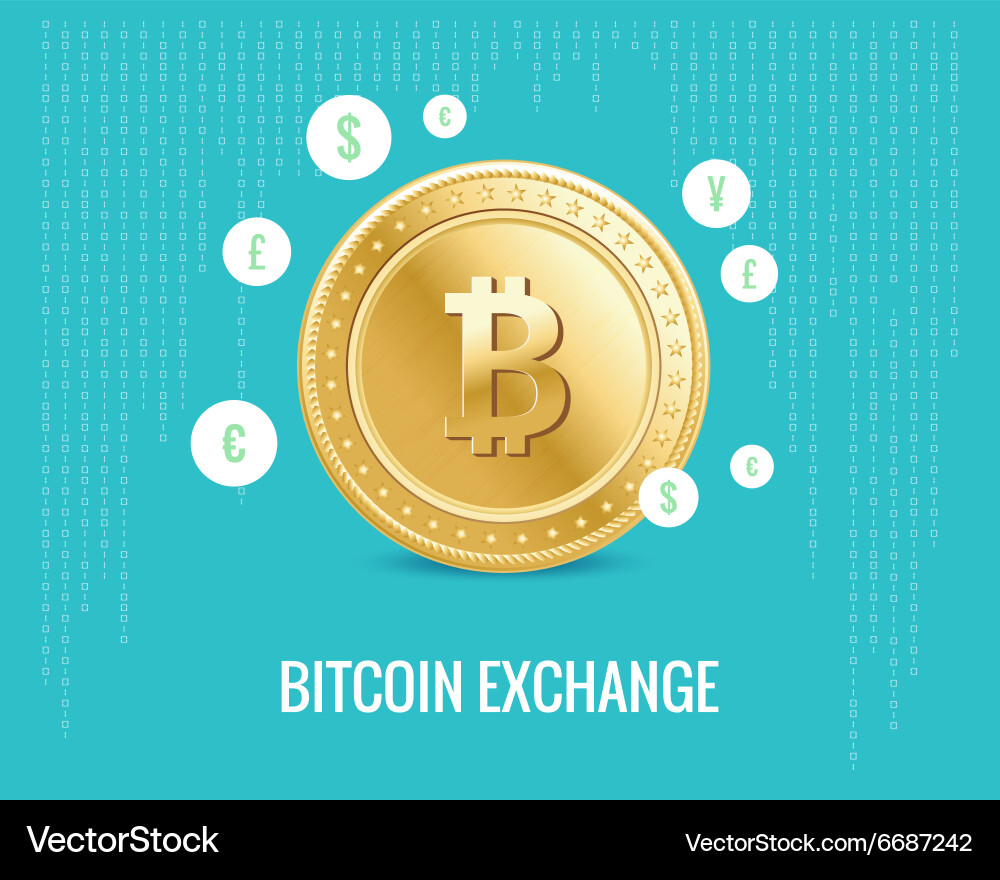 Bitcoin exchange with currency icons Royalty Free Vector