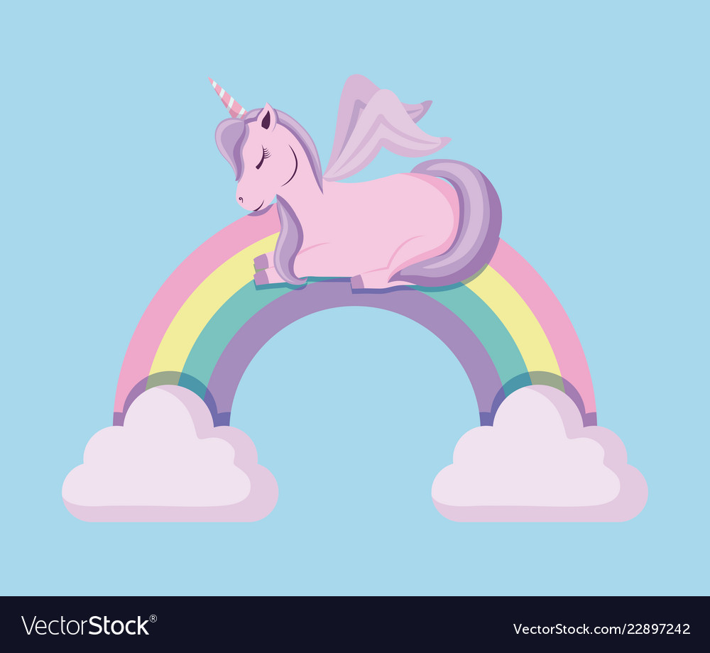Cute unicorn with rainbow of fairy tale Royalty Free Vector