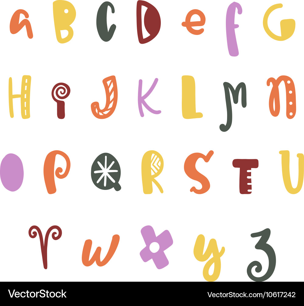 Funny hand drawn colorful alphabet Royalty Free Vector Image