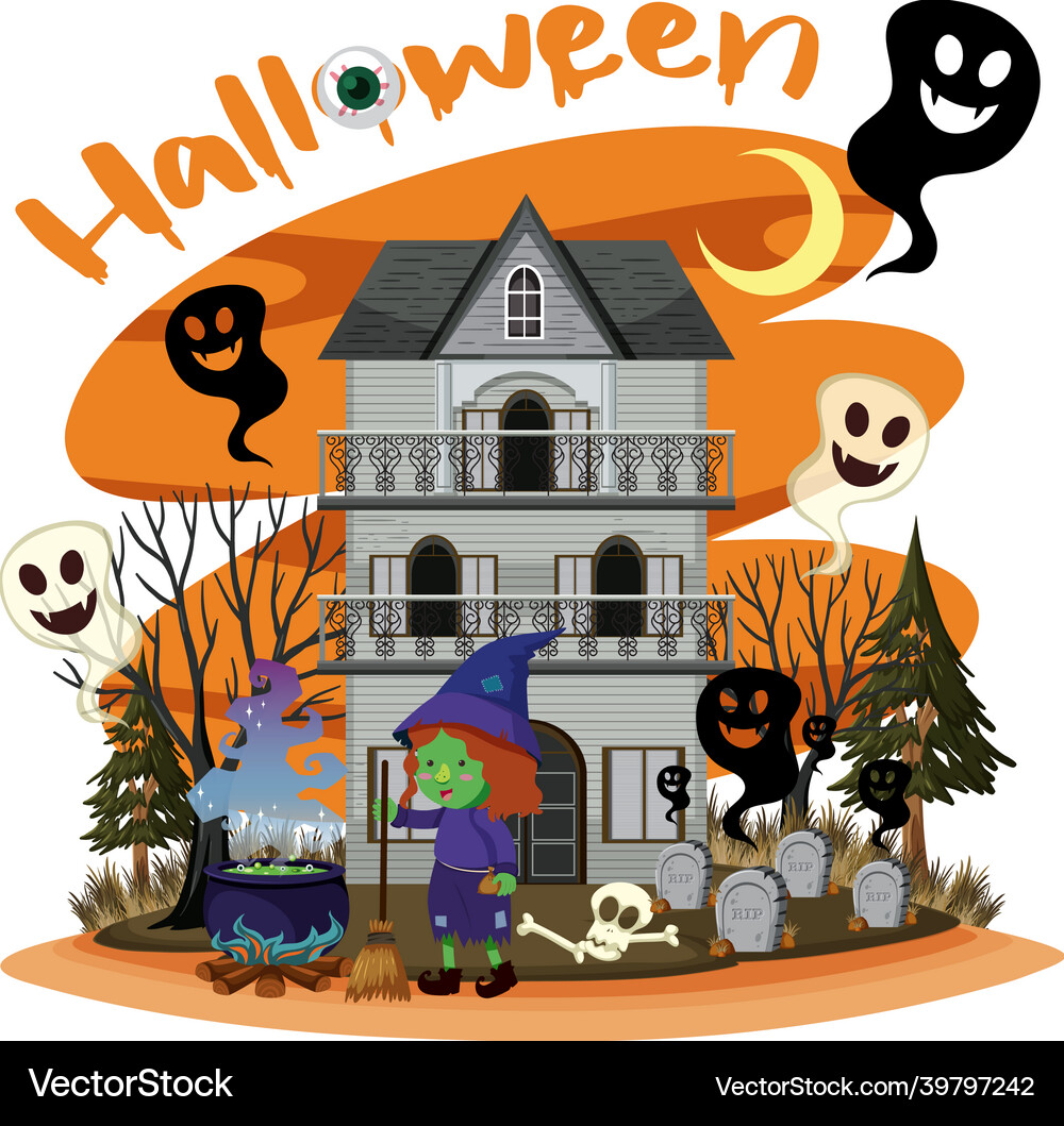 Haunted house in cartoon style Royalty Free Vector Image