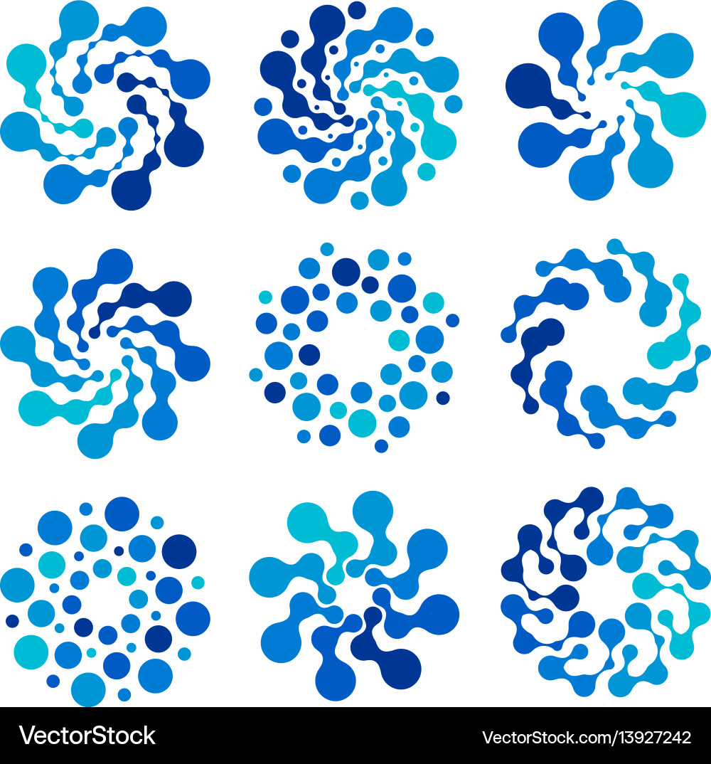 Isolated abstract round shape blue color logo set Vector Image