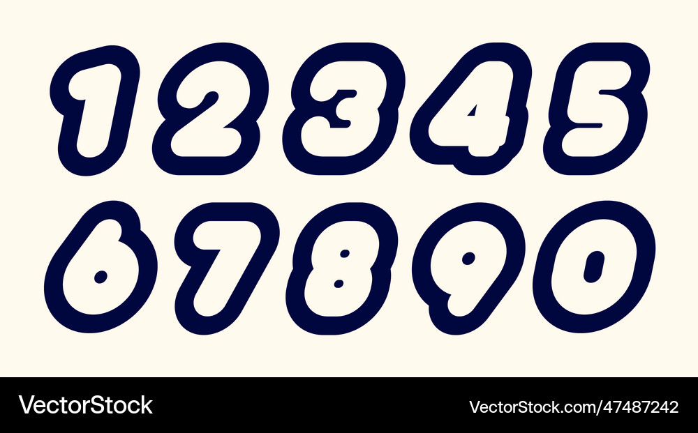 Number set black color slanted style Royalty Free Vector