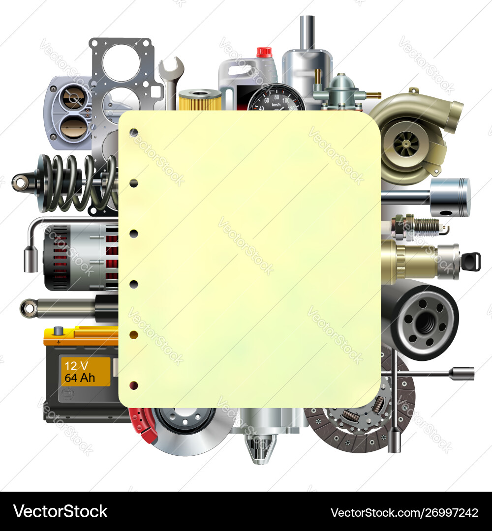 Paper sheet with car parts Royalty Free Vector Image