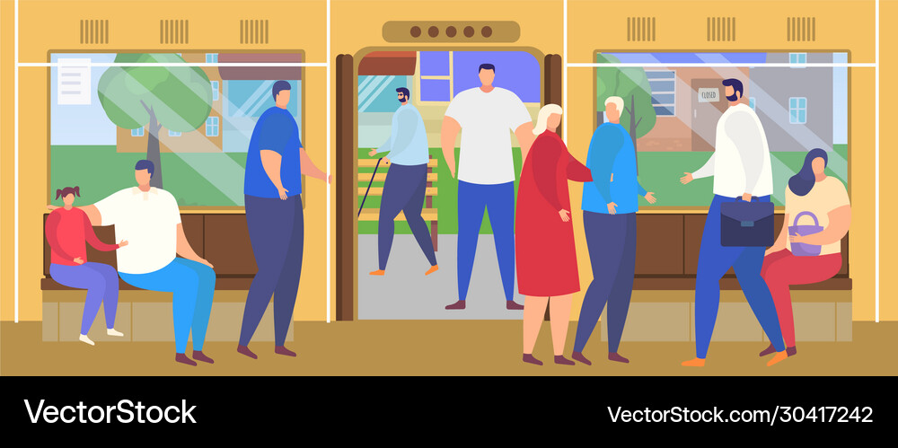 People get off at bus stop station platform Vector Image