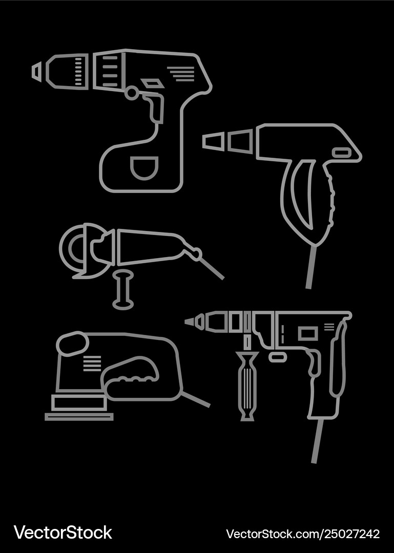 Power tools icons set outline on a black Vector Image