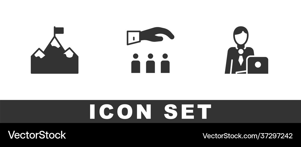 Set mountains with flag boss employee Royalty Free Vector