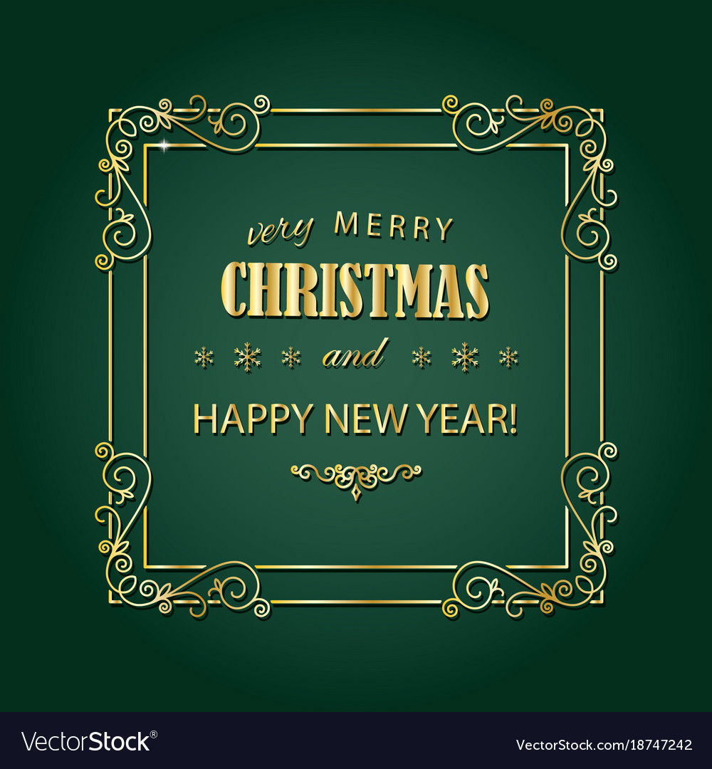 Vintage christmas golden frame merry Royalty Free Vector