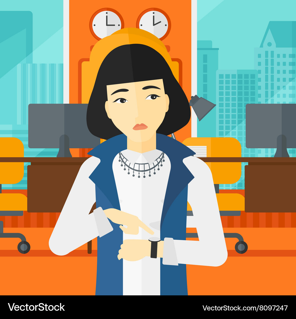 Angry boss pointing at wrist watch Royalty Free Vector Image