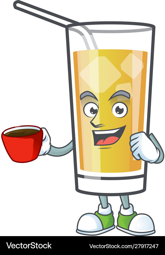 Cartoon apple cider with character drinking in Vector Image