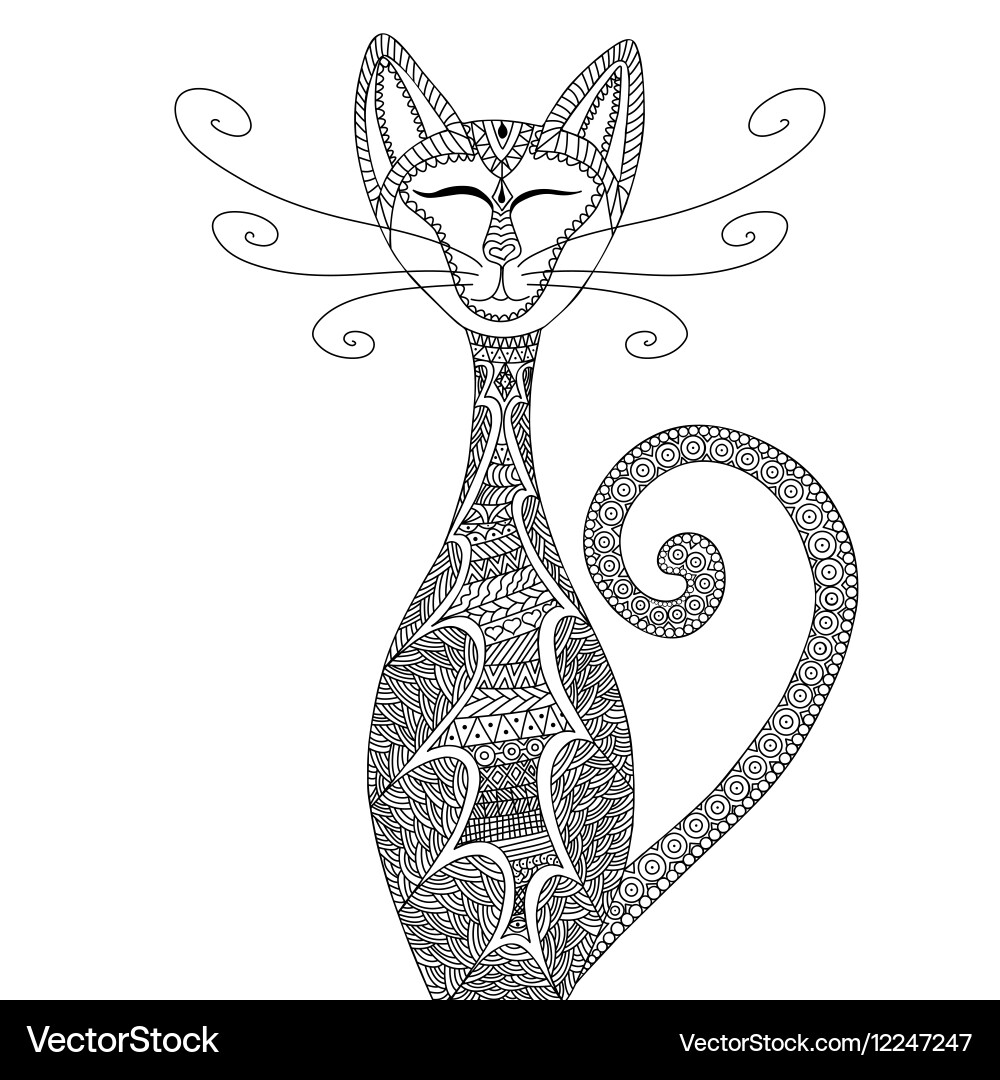 Cat in entangle style anti-stress coloring Vector Image