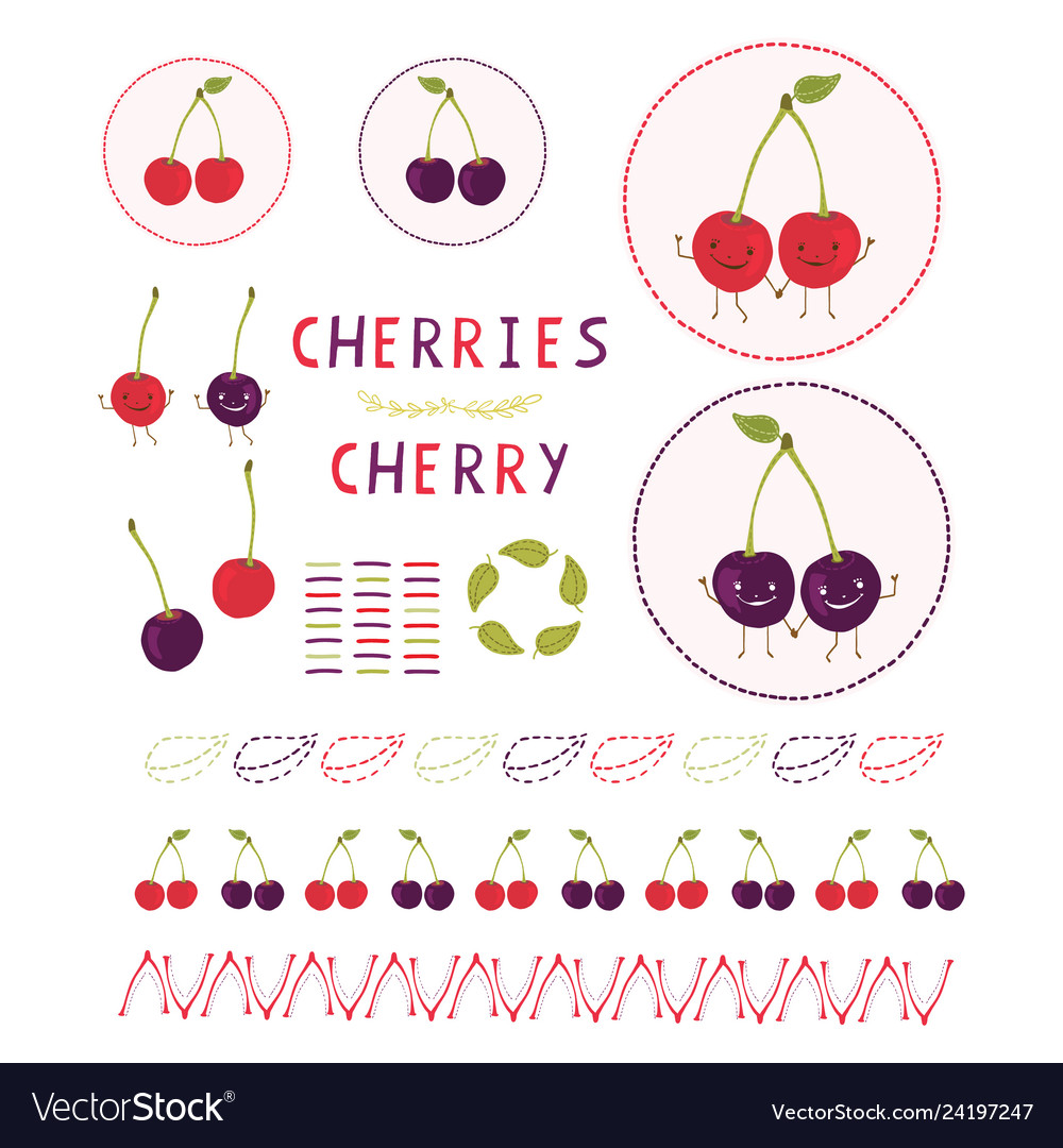 Cute cherry clipart set hand Royalty Free Vector Image