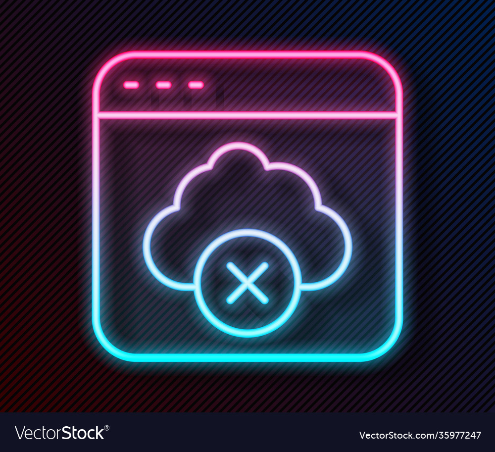 Glowing neon line failed access cloud storage icon