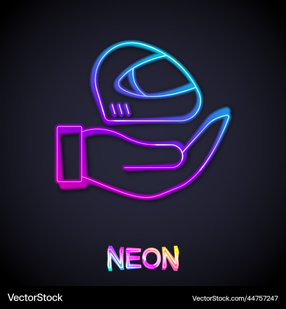 Glowing neon line racing helmet icon isolated Vector Image