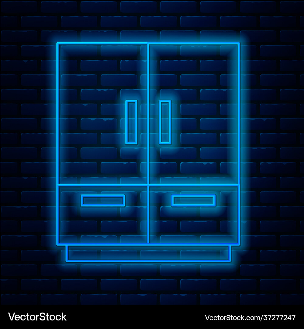 Glowing neon line wardrobe icon isolated on brick Vector Image