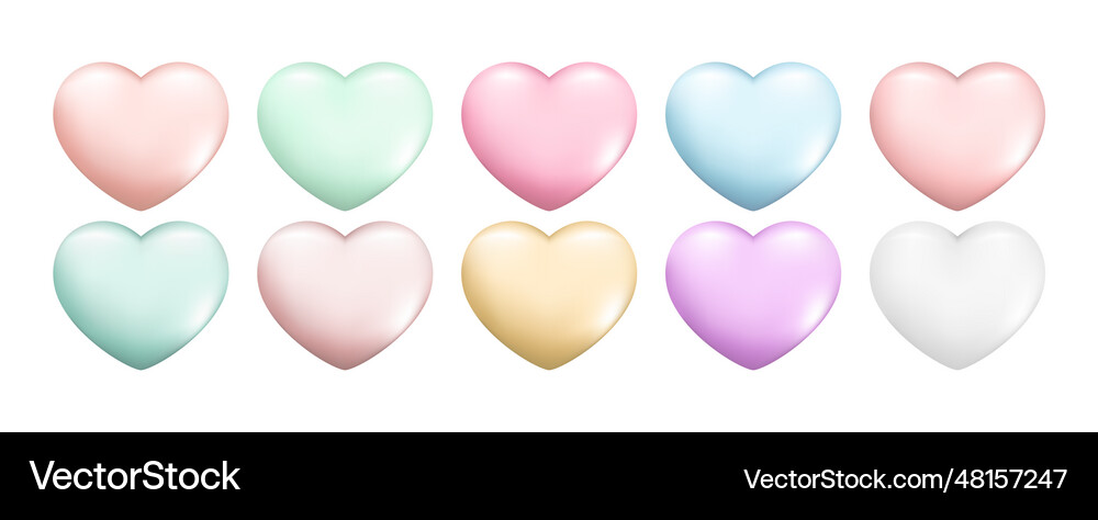 Hand drawn set of realistic 3d hearts decorative Vector Image