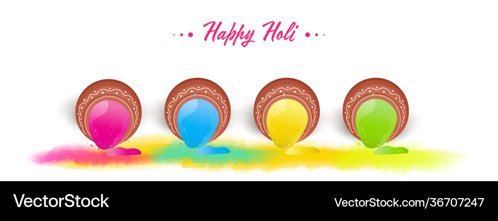 Happy holi celebration concept with mud pots full Vector Image
