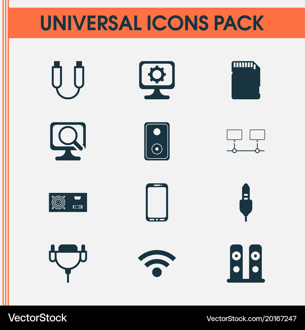 Hardware icons set with audio speaker music Vector Image