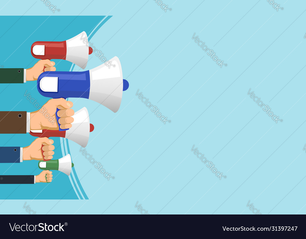 People hold megaphones in their hands Royalty Free Vector