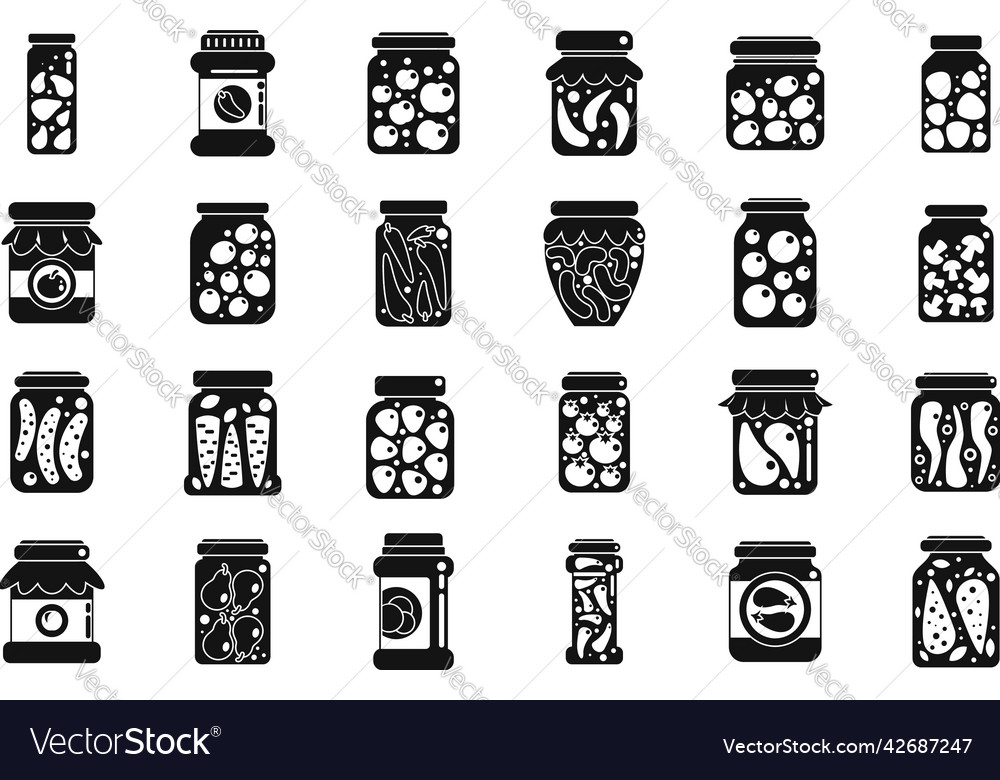 Pickled products icons set simple autumn Vector Image