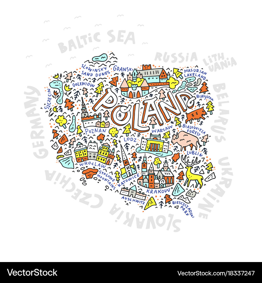 Poland Map with Geographic Symbols Royalty Free Vector Image