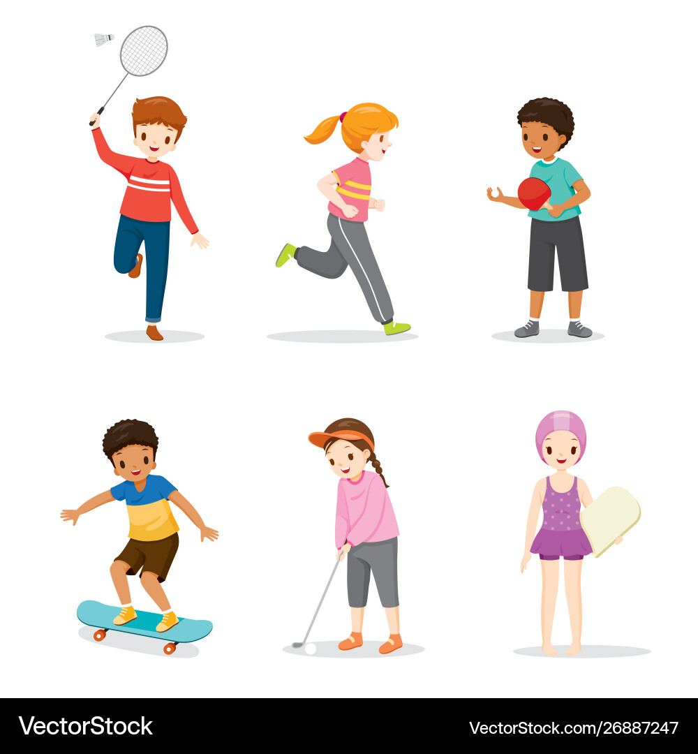 Set happy children playing and exercising Vector Image